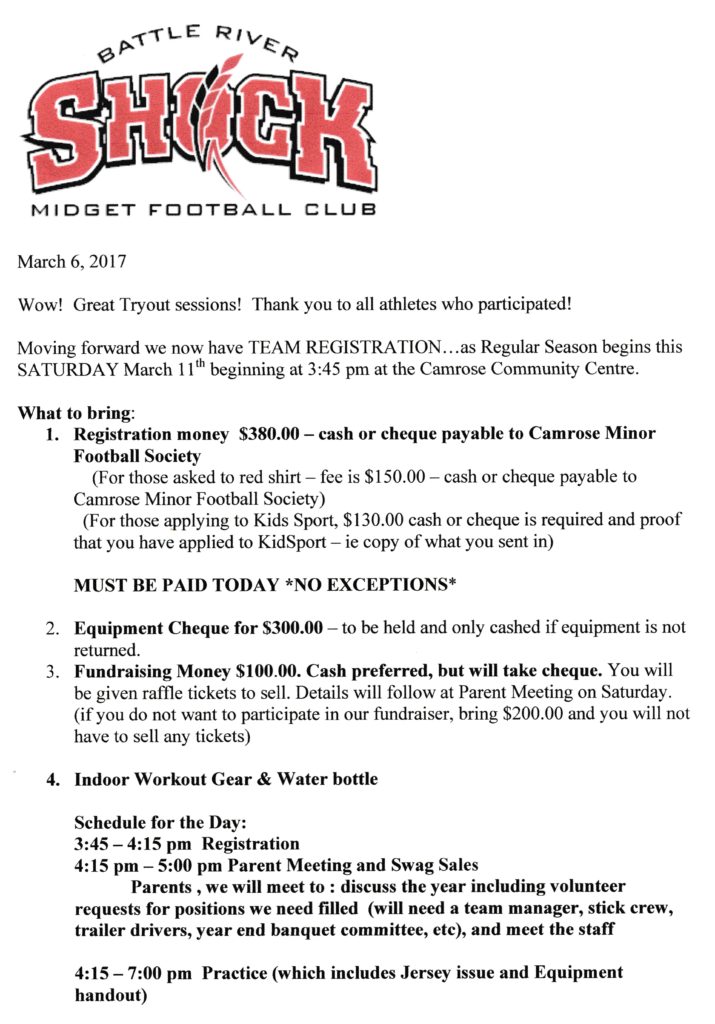 March 11 Information | Camrose Minor Football